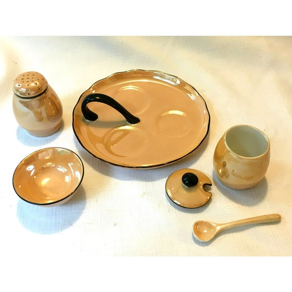Unknown | Dining | Luster Ware Condiment Set Mustard Pot Spoon Salt ...